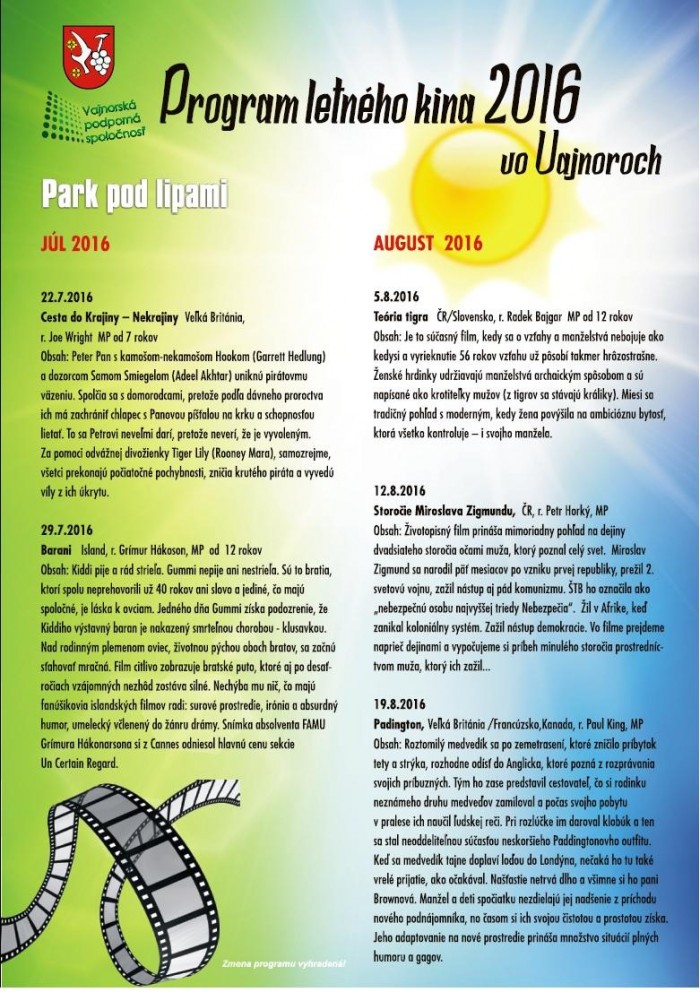 Program letného kina pre deti vo Vajnoroch | SDEŤMI.com
