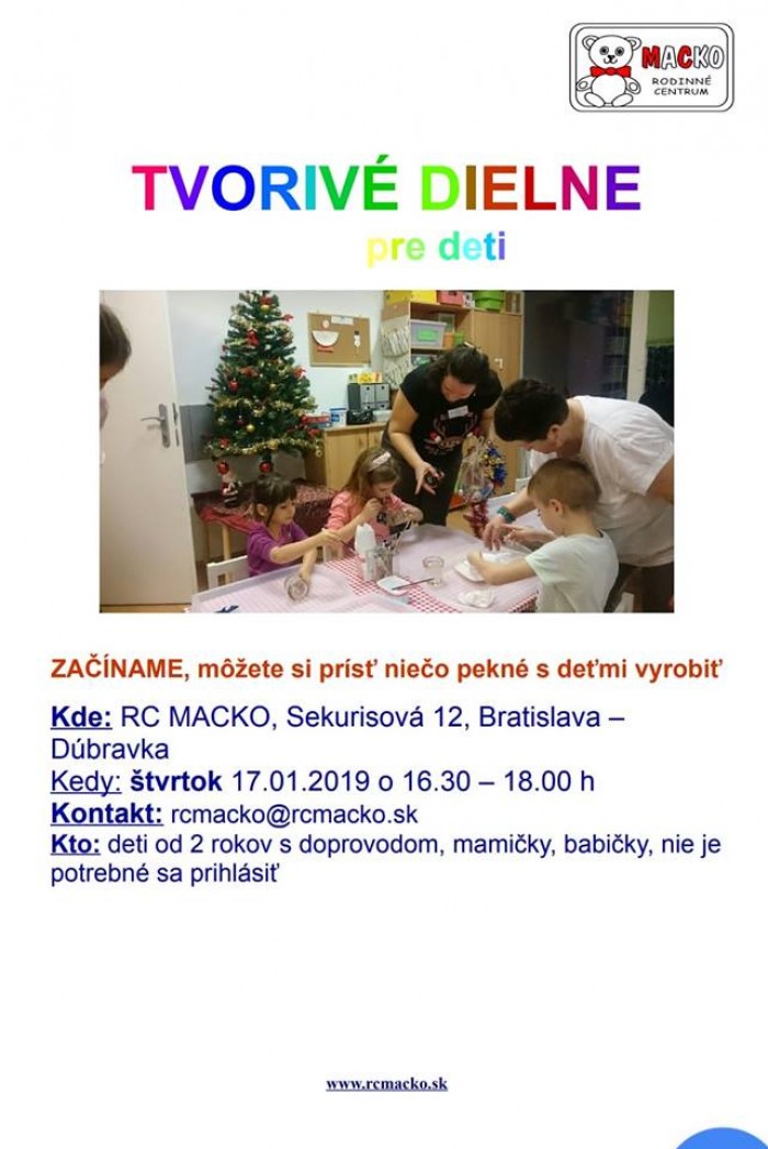 Tvorivé dielne pre deti v RC Macko | SDEŤMI.com