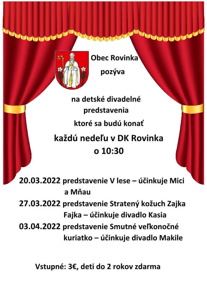 Detské divadelné predstavenia v Rovinke | SDEŤMI.com